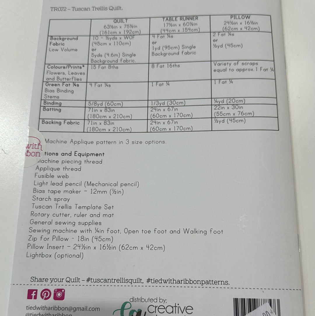 Tuscan Trellis Quilt Paper patten by Tied with a Ribbon – My Fabricology